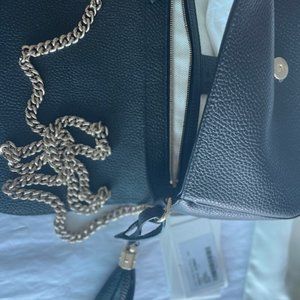 Gucci | Bags | Gucci Soho Interlocking Gg Black Leather Gold Chain Flap ...